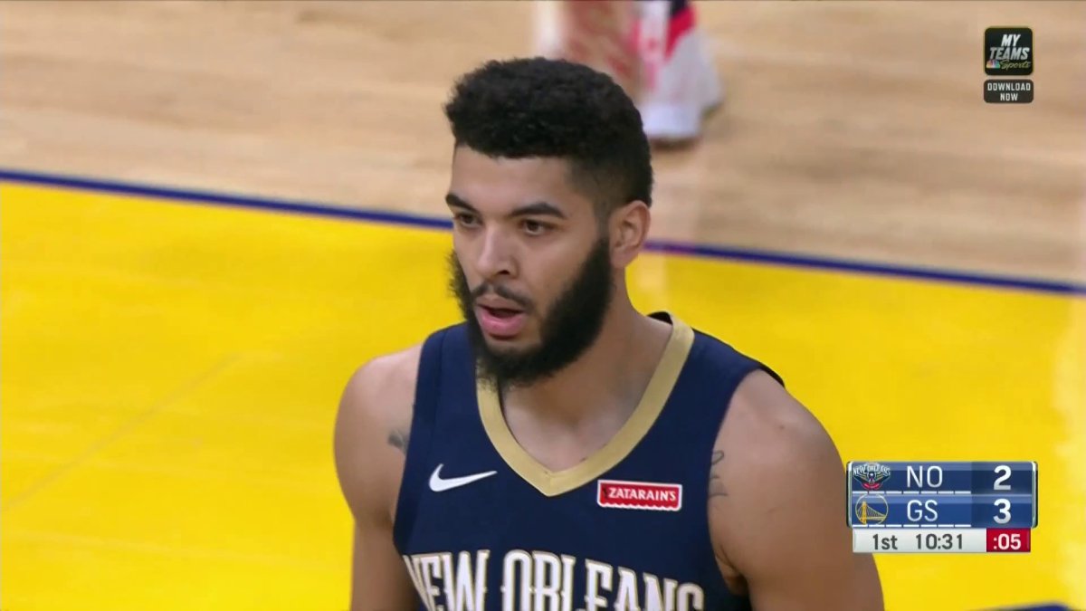 Watch Warriors’ D’Angelo Russell fall out of bounds, spill fan’s drink ...