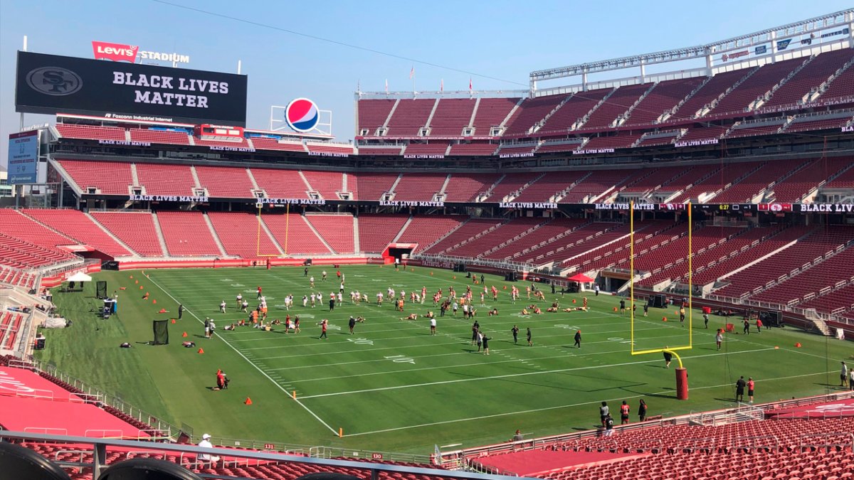 49ers practice at Levi’s Stadium with Black Lives Matter message clear ...