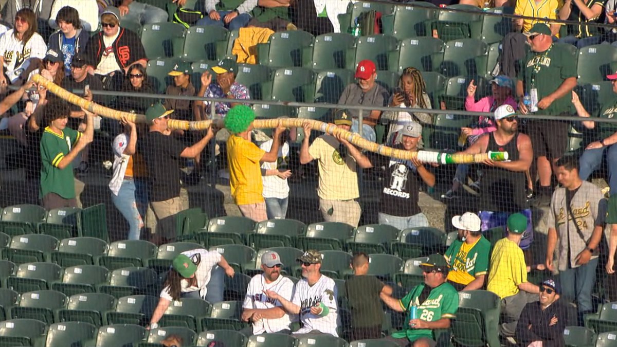 A’s fans create epic beer snake during game against Red Sox – NBC ...