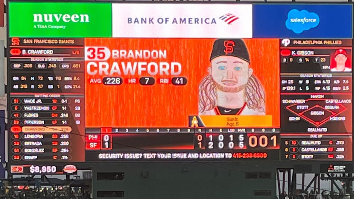 Giants use young cancer patients’ drawings of players on scoreboard ...