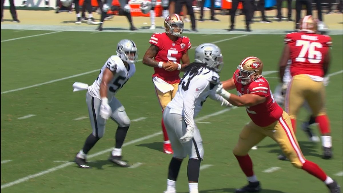 49ers QB Trey Lance chipped bone in finger on this play vs. Raiders ...