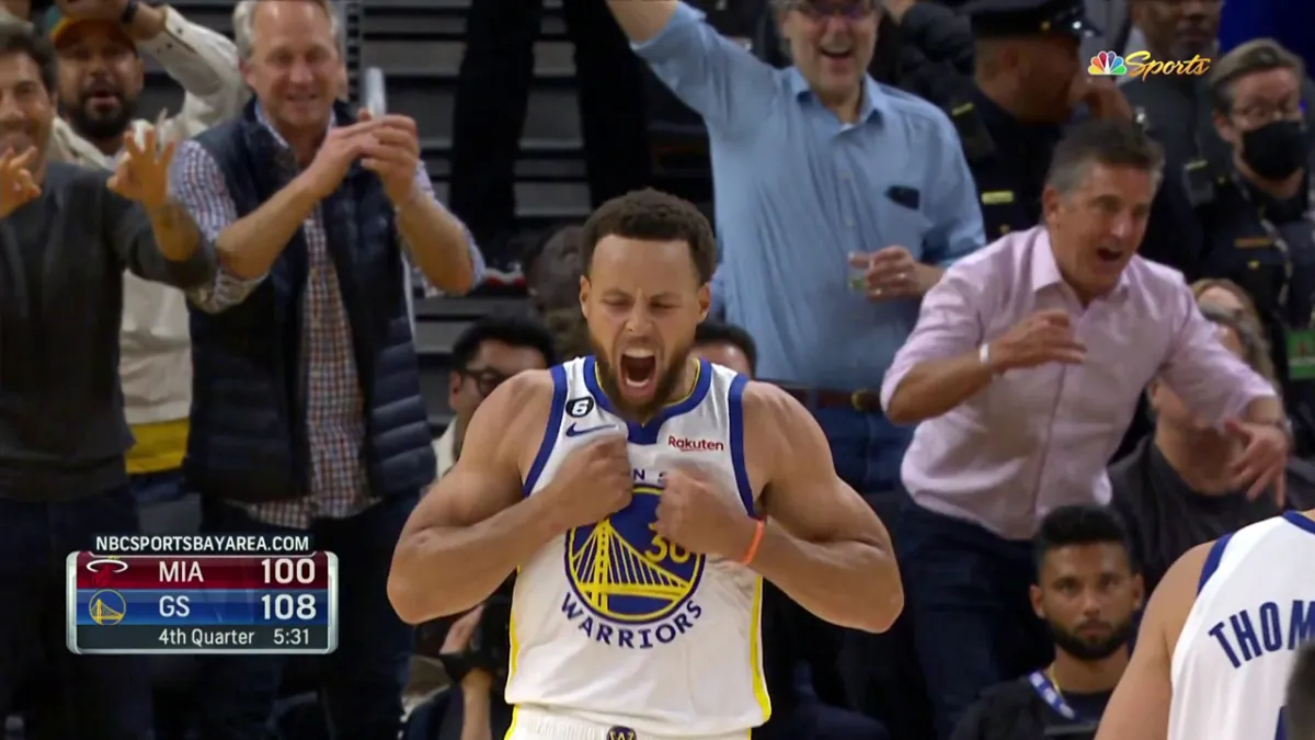 Steph Curry’s fiery reaction after cooking Tyler Herro, hitting 3-pointer – NBC Sports Bay Area ...