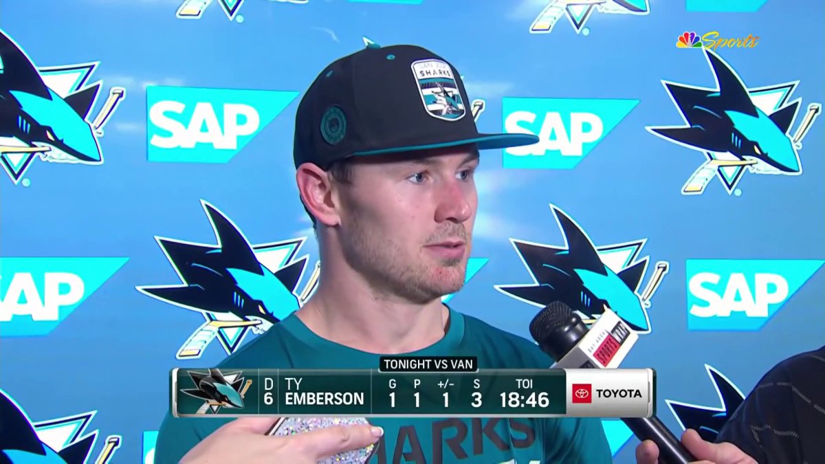 Ty Emberson on scoring first NHL goal in Sharks’ win vs. Canucks – NBC ...