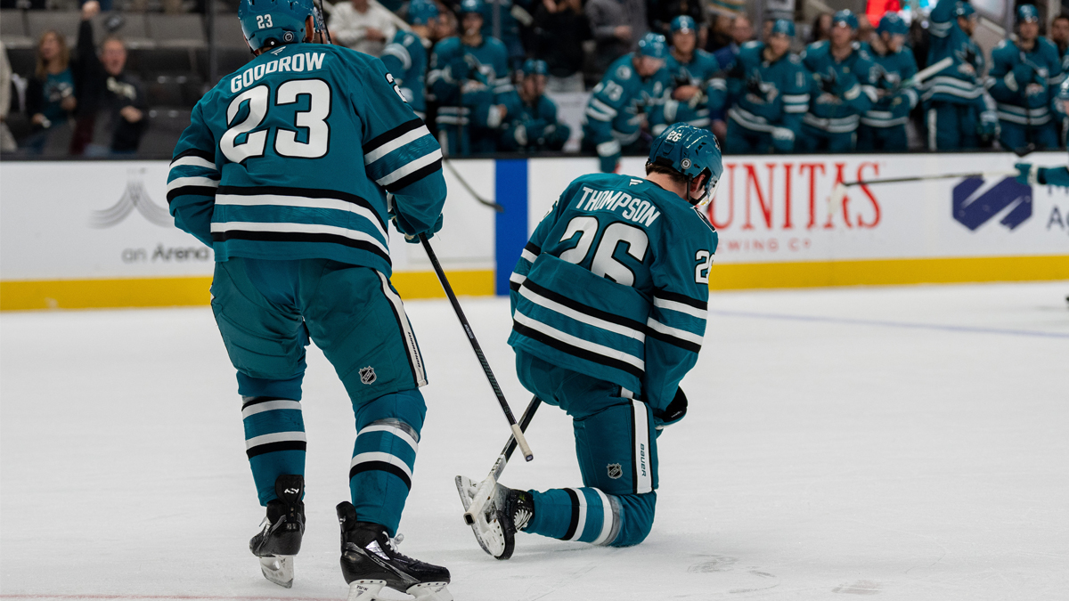 Jack Thompson first NHL goal celebration impresses Sharks’ Will Smith – NBC Sports Bay Area ...