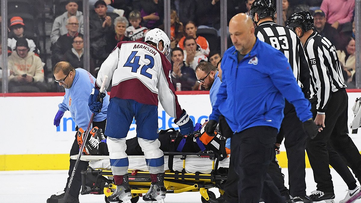 Referee Mitch Dunning stretchered off ice at Flyers vs. Avalanche game ...