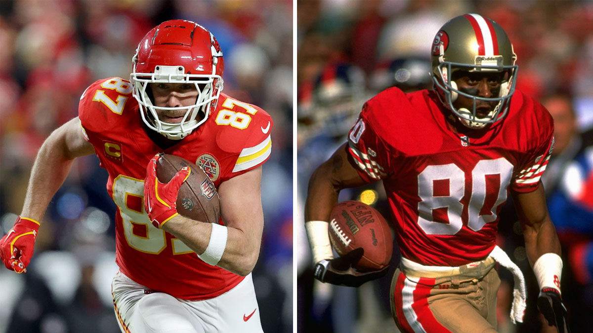 Travis Kelce breaks Jerry Rice NFL playoff record in Chiefs vs. Texans – NBC Sports Bay Area ...