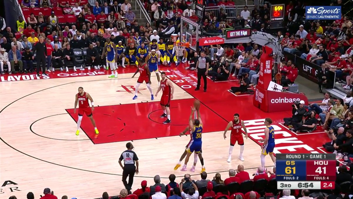 Steph Curry hits wild fadeaway three to extend Warriors’ Game 1 lead – NBC Sports Bay Area ...