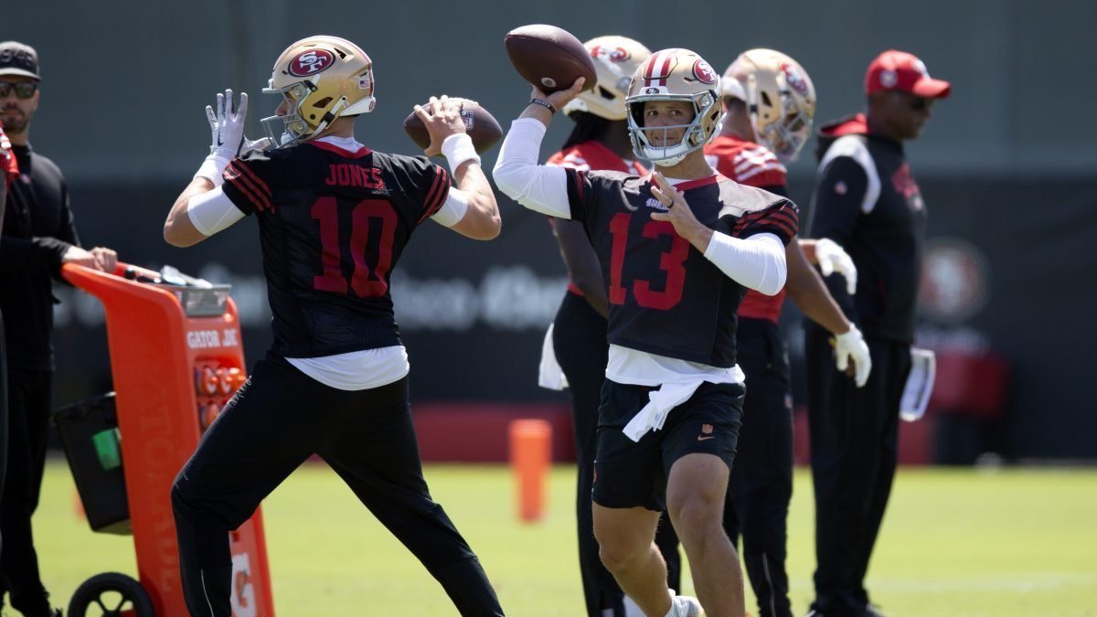 Brock Purdy, Mac Jones tension downplayed by John Lynch – NBC Sports ...